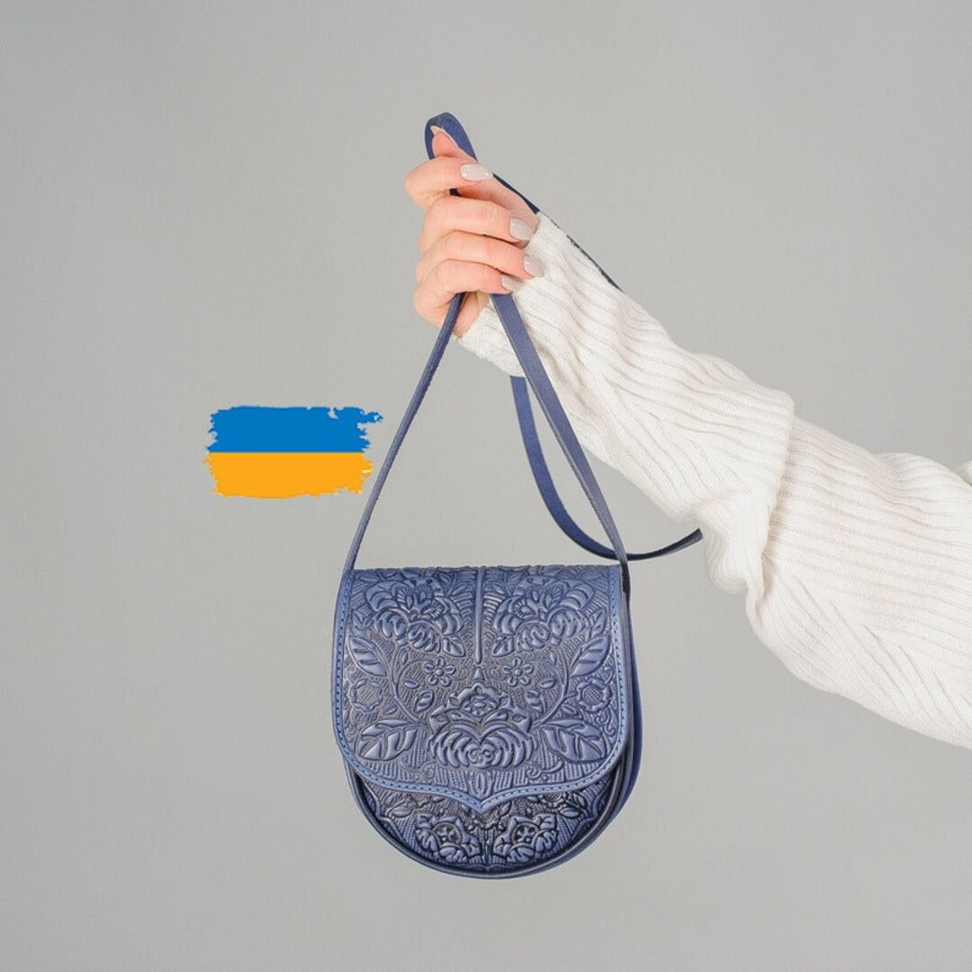 Blue Mini Purse, Leather Small Bag, Small Feminine Bag, Hot Tooled ...