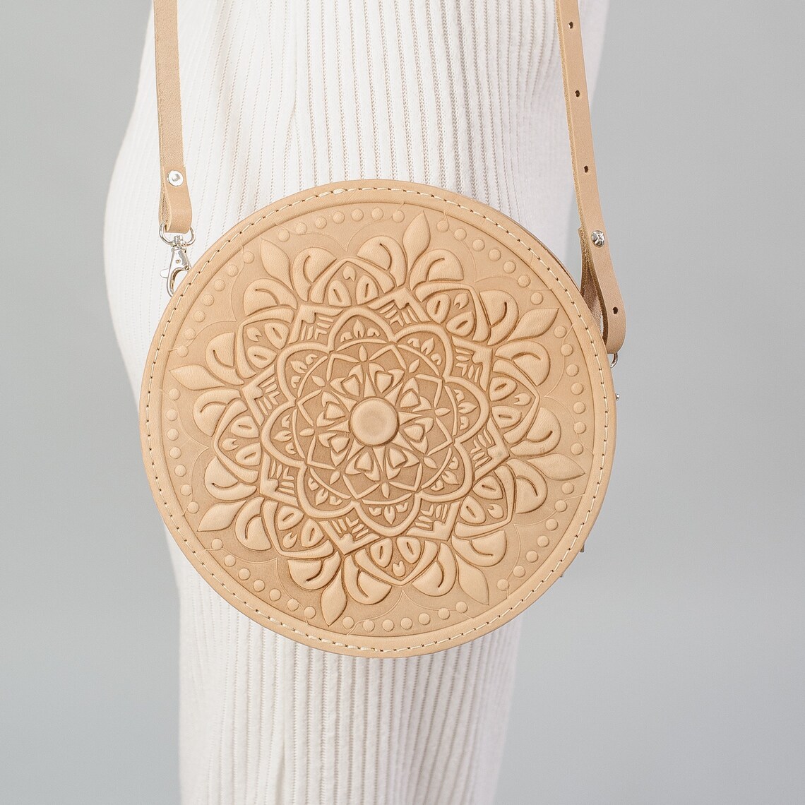 Beige round bag women round bags beige leather purse | Etsy