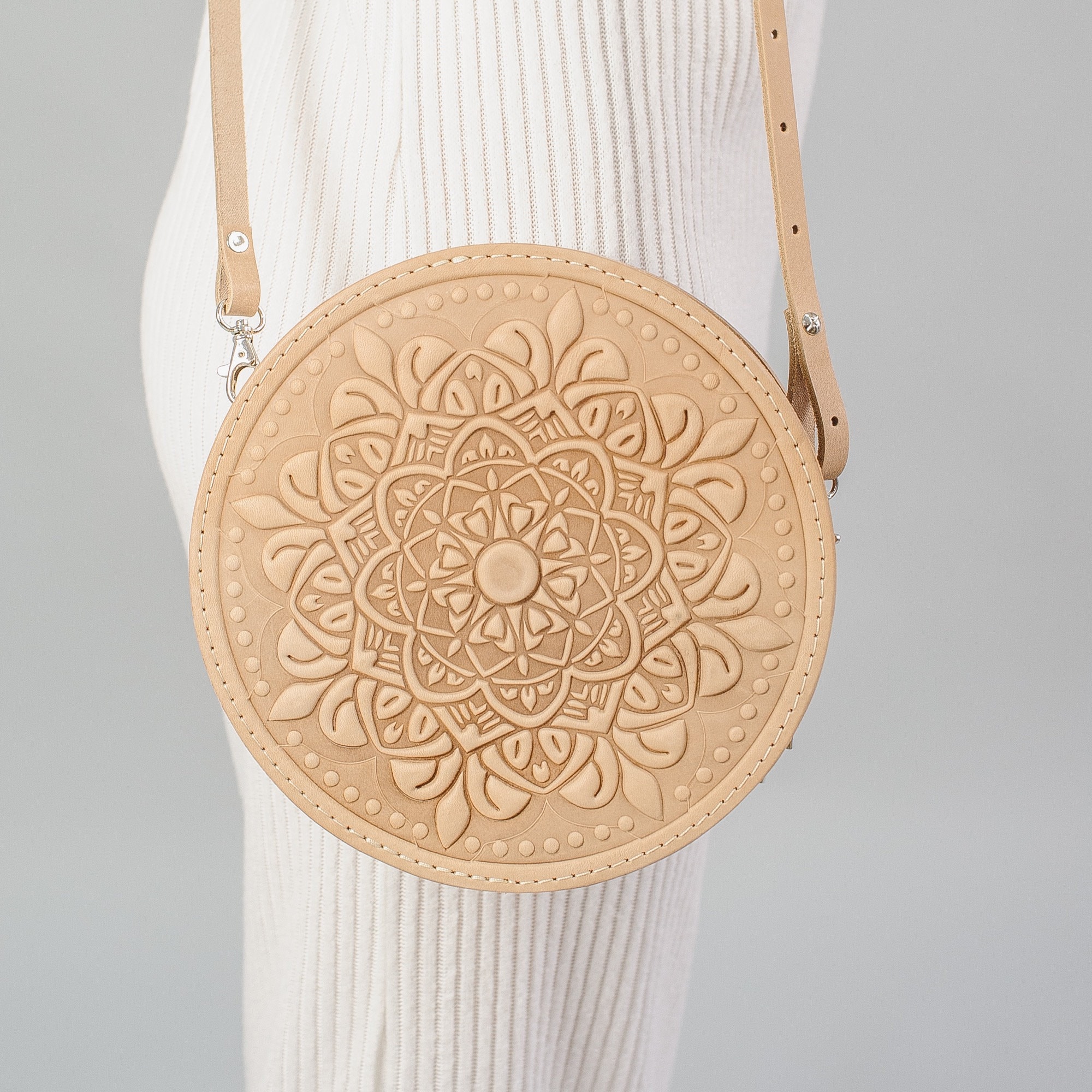 Beige round bag women round bags beige leather purse | Etsy