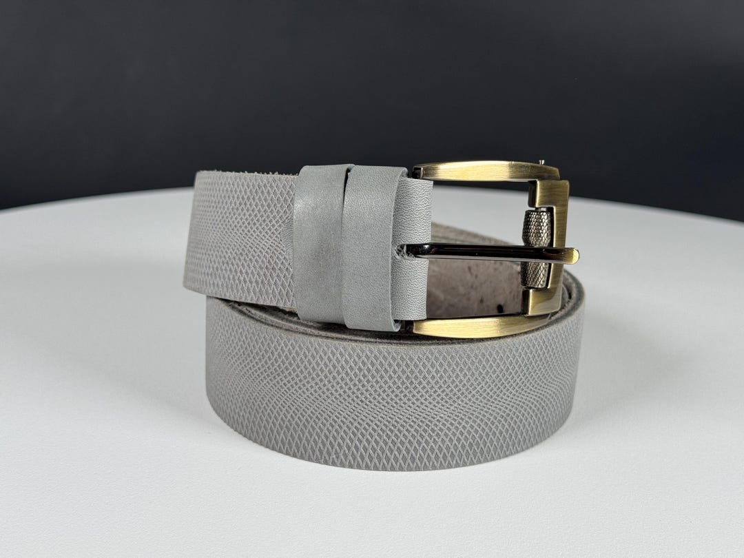 Gray Embossed Leather Belt, Gray Leather Belt, Genuine Leather Belt ...