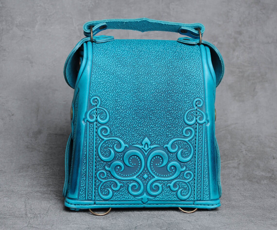 Turquoise Leather Backpack Small Boho Packpack Leather | Etsy