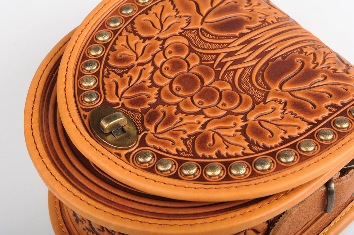 Foxy Bag With Metal Round Leather Bag Embossed Bag Foxy | Etsy