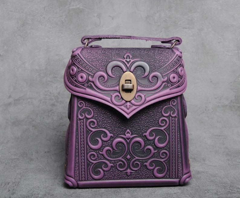 Purple Leather Backpack Small Boho Packpack Leather Backpack - Etsy