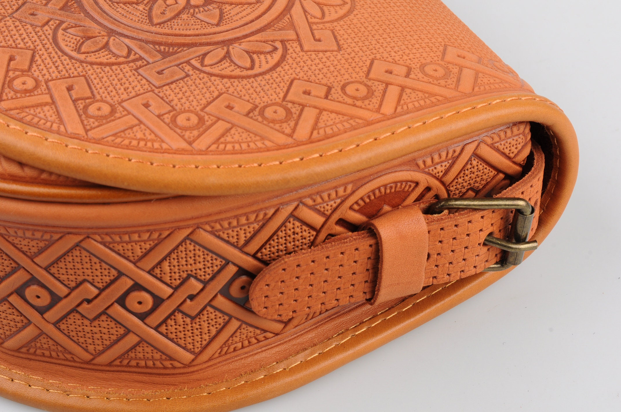 Foxy leather bag round crossbody bag orange shoulder bag | Etsy