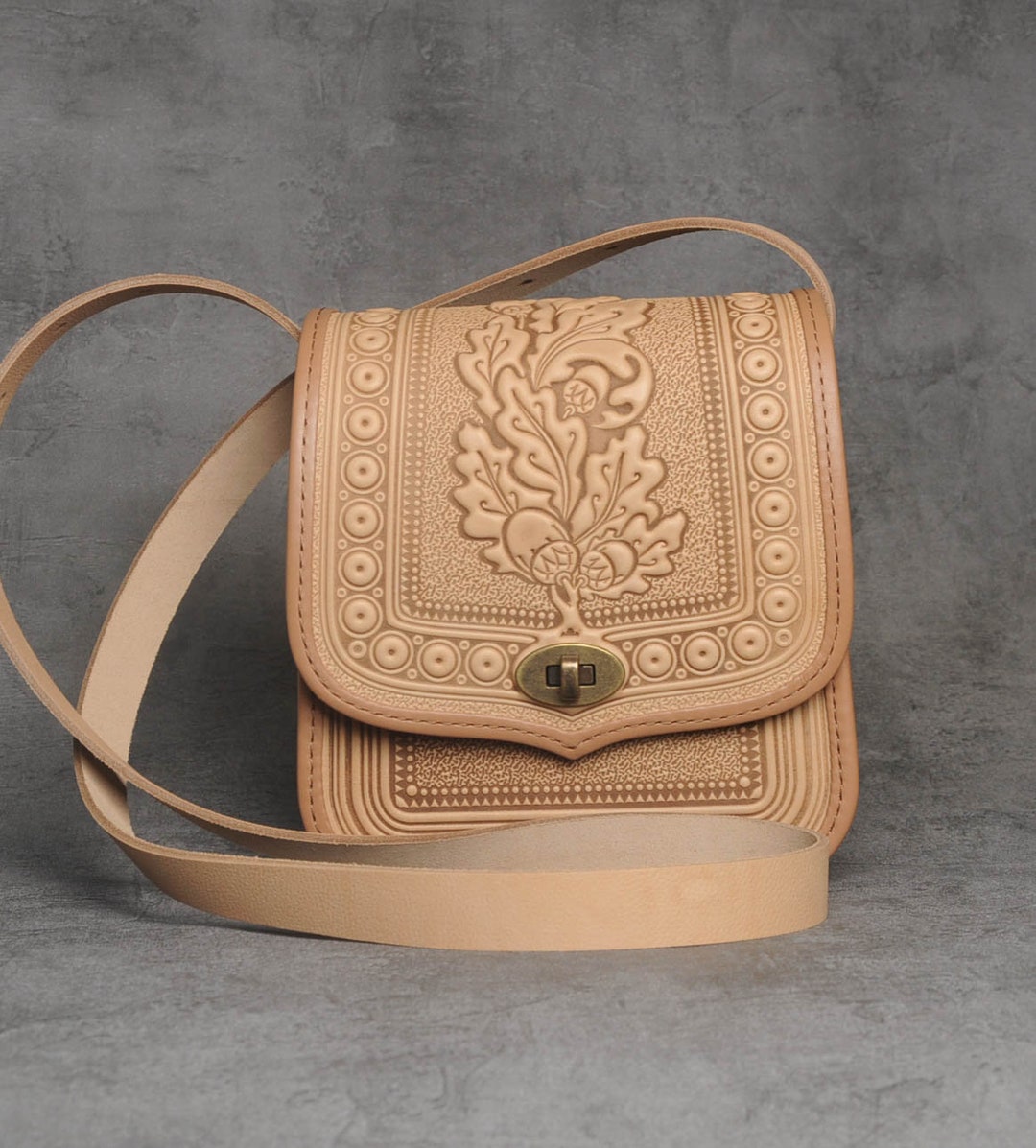 Beige Leather Purse Hot Tooled Leather Embossed Leather Bag - Etsy