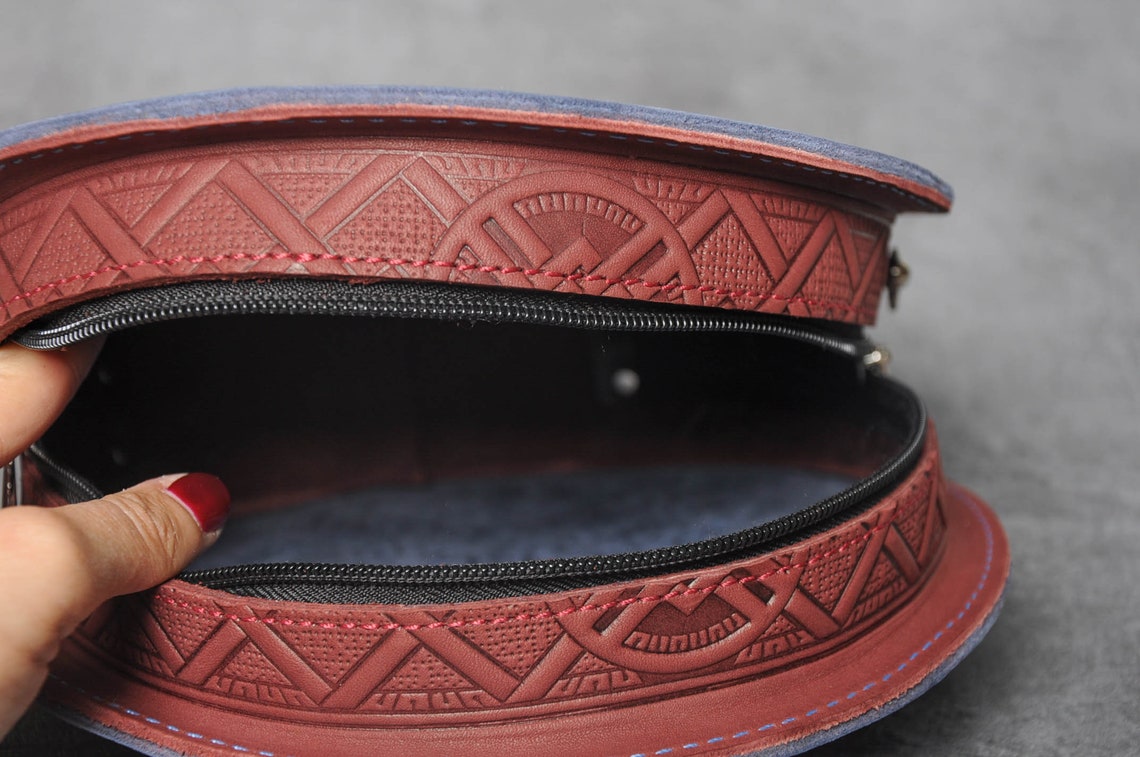 Blue round bag blue leather purse women round bags leather | Etsy