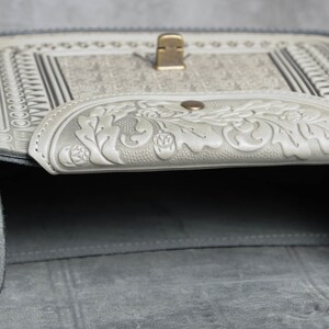 Big Leather Bag, Gray Messenger Bag, Genuine Leather Bag, Tooled ...