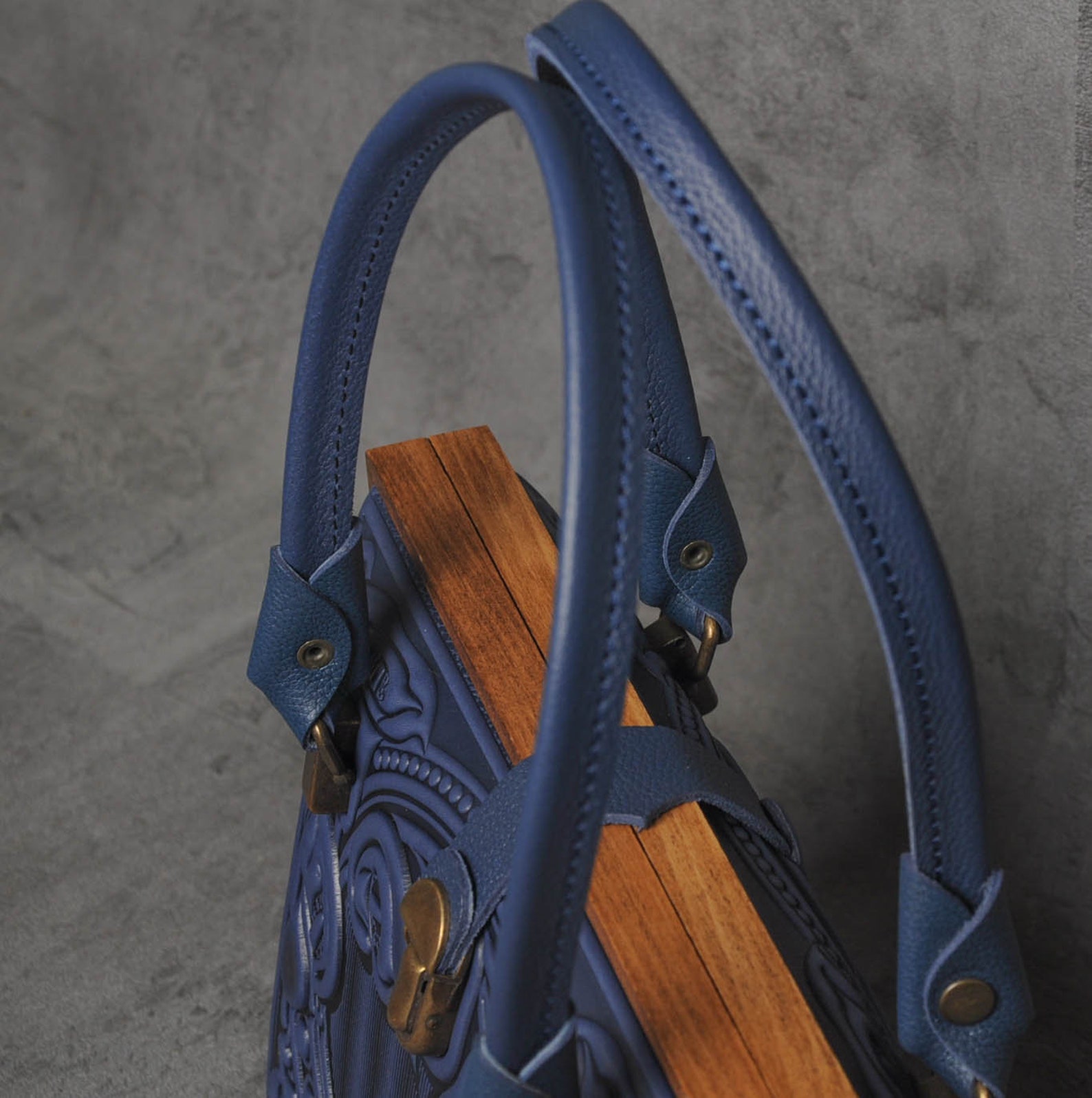 Blue Leather Evening Purse Leather Purse With Wooden Frame - Etsy
