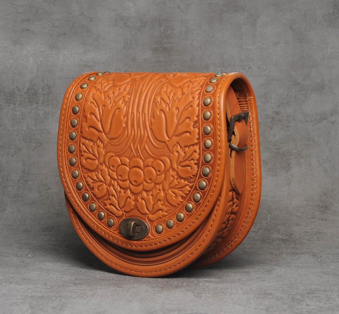 Foxy Bag With Metal Round Leather Bag Embossed Bag Foxy | Etsy