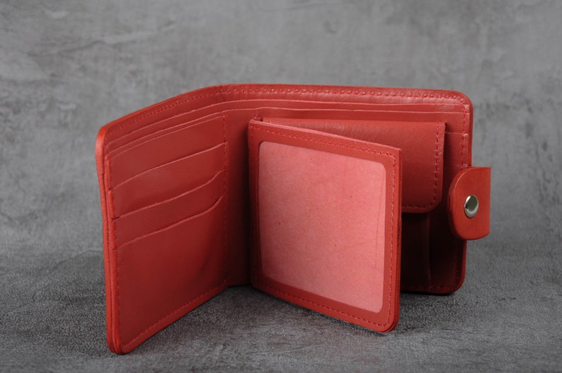 Red Leather Wallet Embossed Billfold Pocket Wallet Unique - Etsy