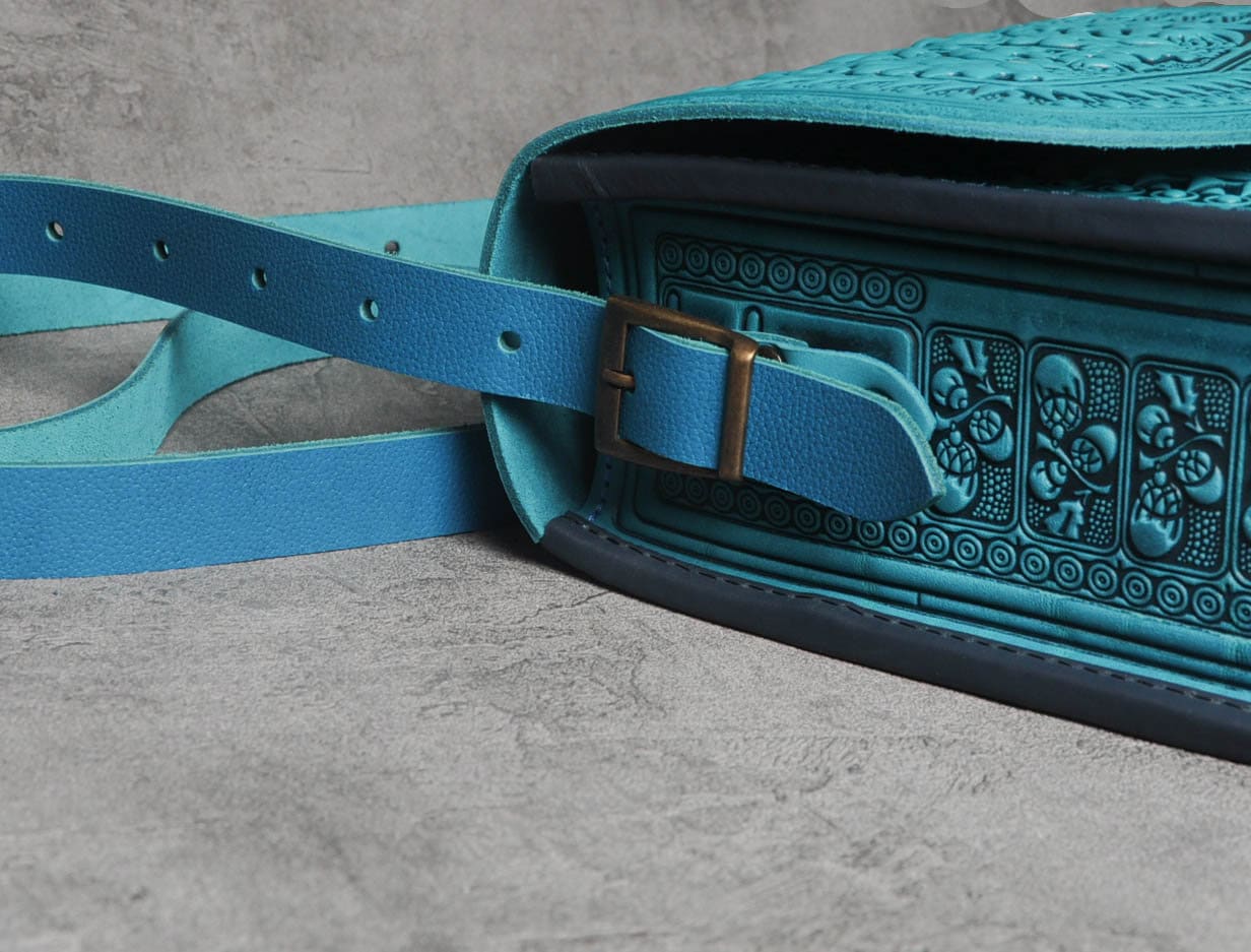 Turquoise Messenger Bag, Genuine Leather Bag, Big Leather Turquoise Messenger Bag, Genuine Leather Bag, Big Leather