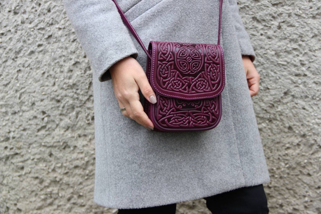 Purple Mini Purse, Leather Small Bag, Small Crossbody Bag, Hot Tooled ...