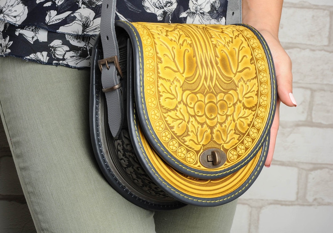 Yellow Bag Ladies, Bright Shoulder Bag, Round Leather Bag, Yellow ...