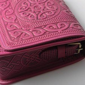 Pink Leather Purse, Pink Messenger Bag, Hot Tooled Purse, Large ...