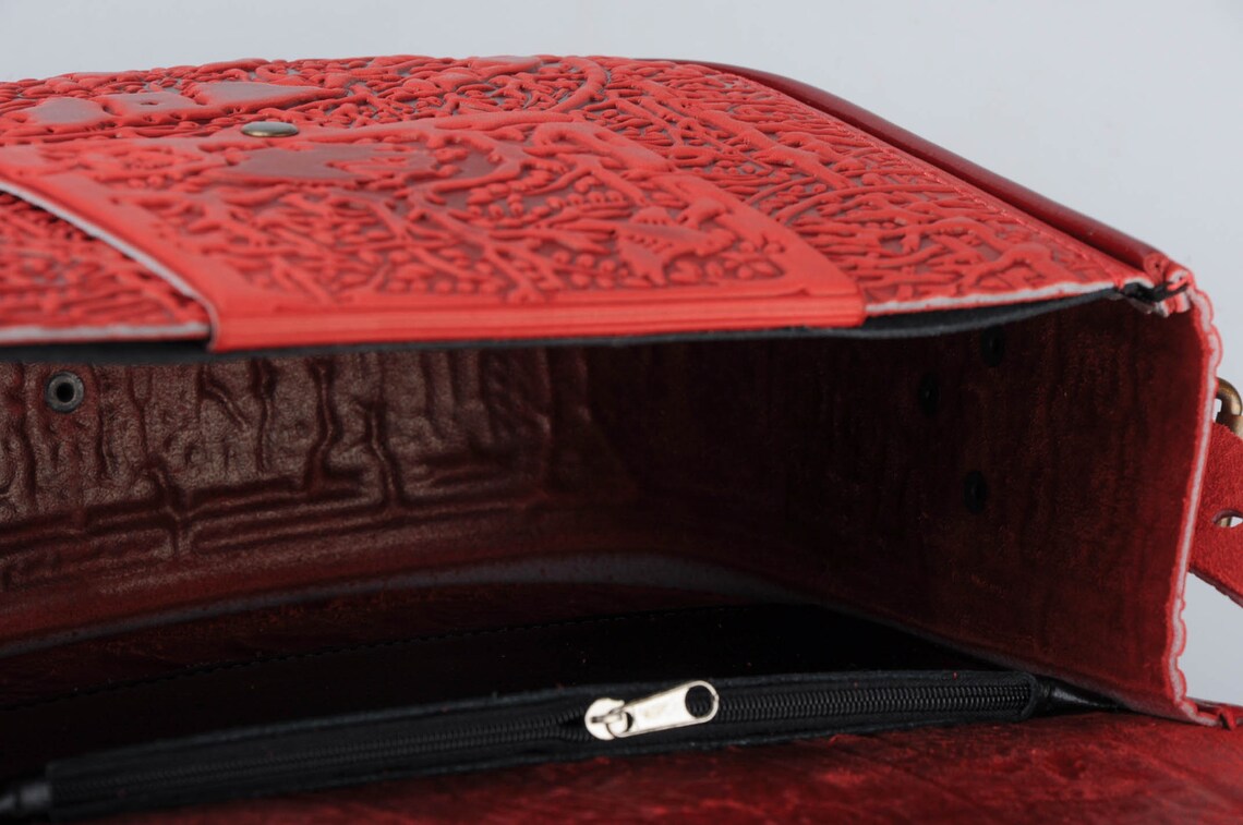 Red Messenger Bag Big Leather Purse Hot Tooled Purse Red | Etsy