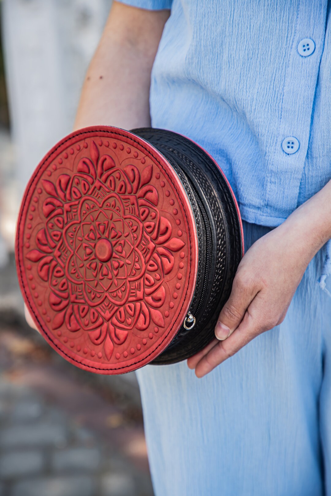 Round Leather Bag, Red Leather Purse, Women Round Bags, Leather Evening ...
