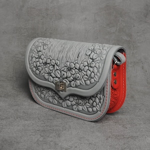 Small Gray Bag, Gray Shoulder Bag, Gray Leather Mini Purse, Embossed ...