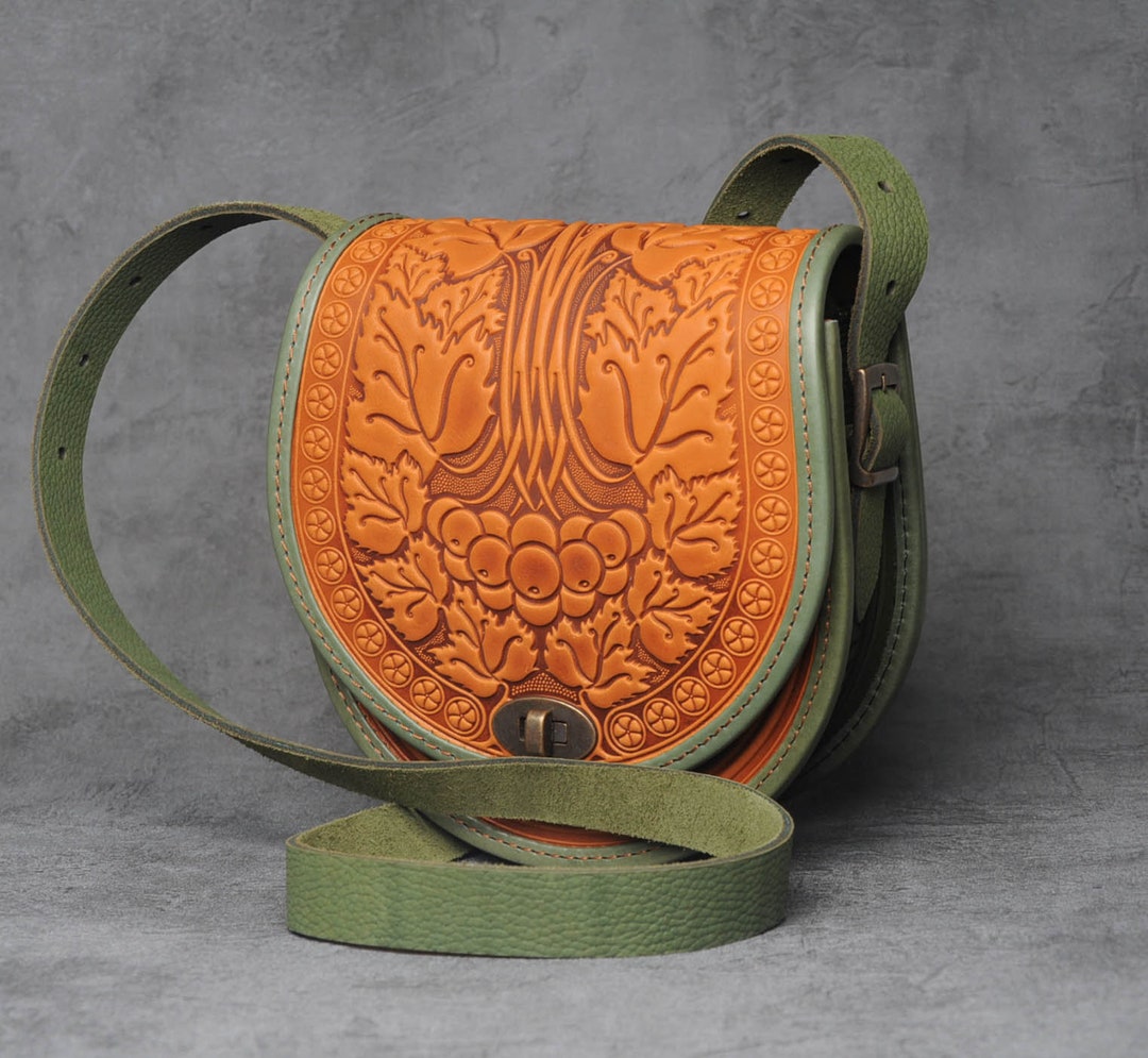 Foxy/olive Crossbody Bag, Round Leather Bag, Bright Leather Purse, Foxy ...