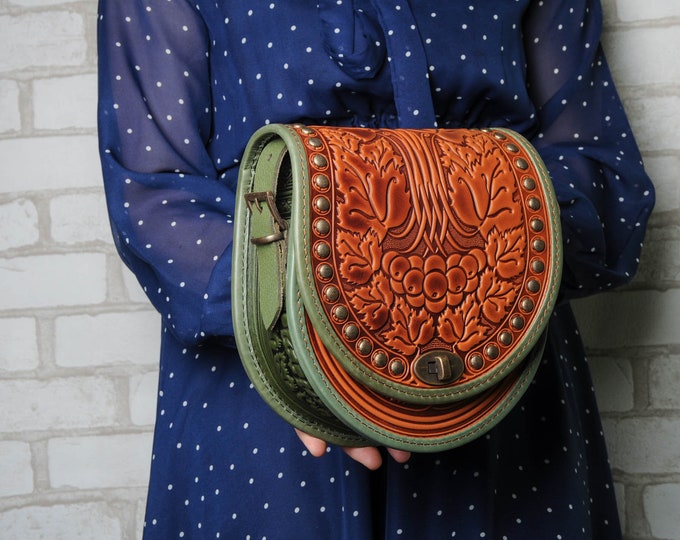Foxy Bag With Metal Round Leather Bag Embossed Bag Foxy | Etsy