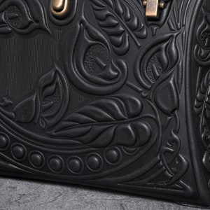 Black Leather Evening Purse, Leather Purse With Wooden Frame ...