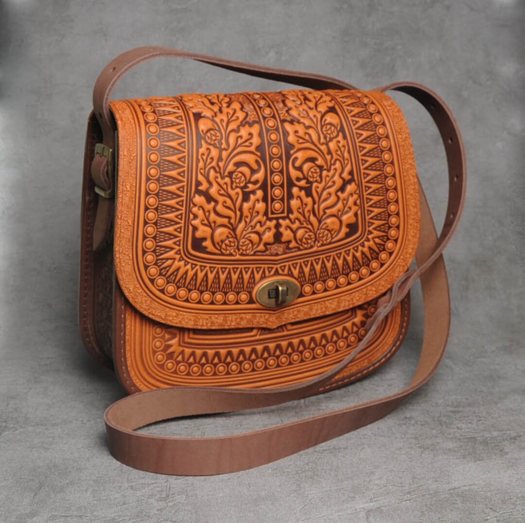 Foxy Messenger Bag, Genuine Leather Bag, Big Leather Bag, Tooled ...