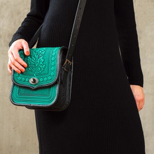 Turquoise Leather Purse, Hot Tooled Leather, Embossed Leather Bag ...