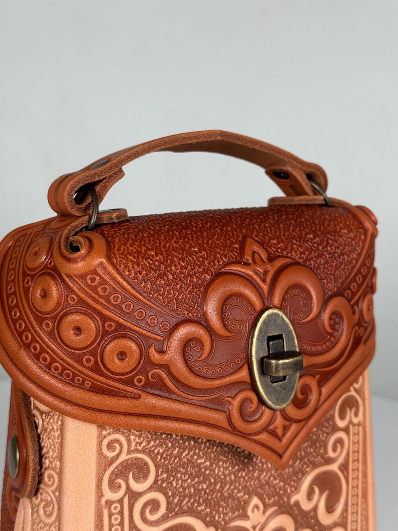 Embossed Leather Backpack: Small Boho Convertible Bag - Etsy