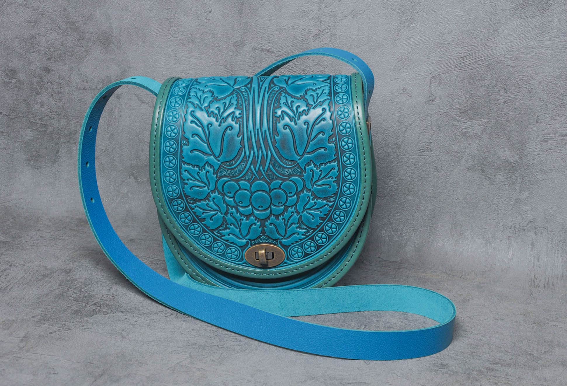 Turquoise bag womens round leather bag turquoise leather | Etsy