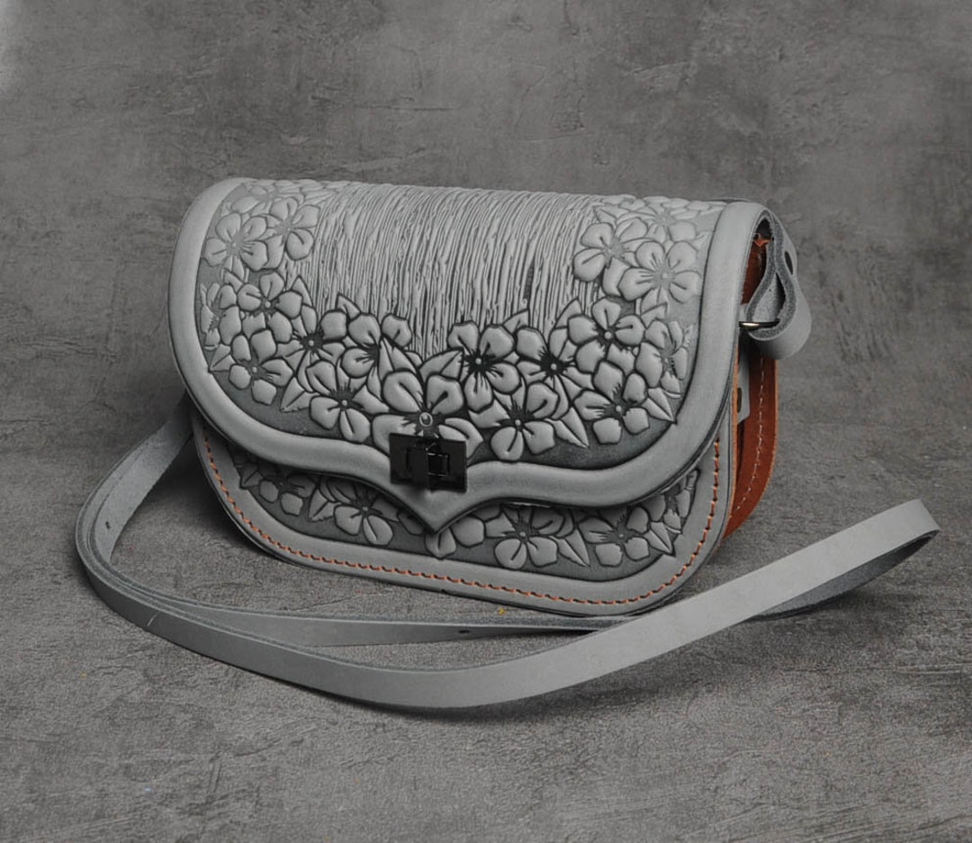 Small Gray Bag, Gray Shoulder Bag, Gray Leather Mini Purse, Embossed ...