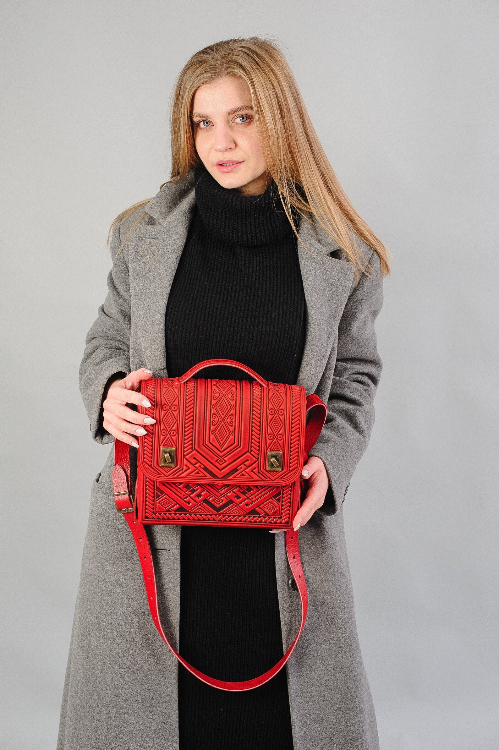 Red Leather Satchel Bag Genuine Leather Bag Embossed Leather - Etsy