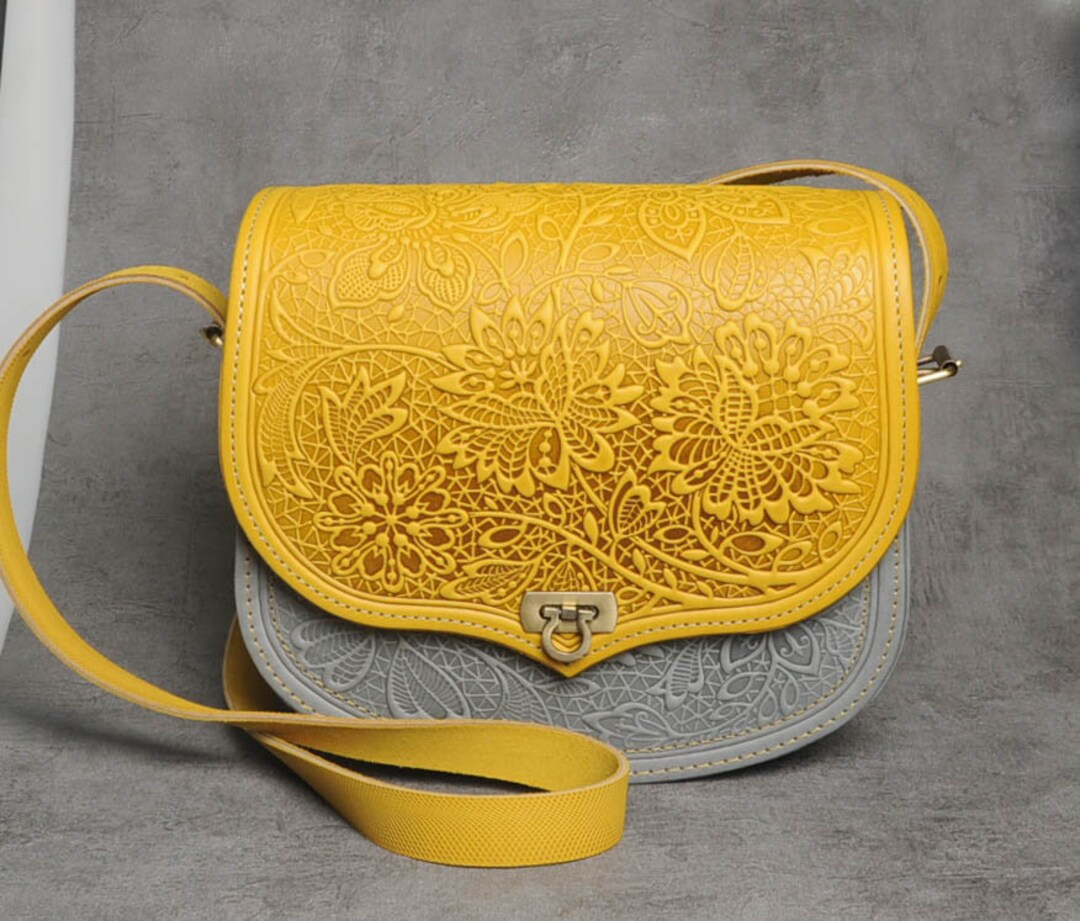 Yellow Crossbody Bag, Yellow Shoulder Bag, Bag With Flowers, Yellow ...