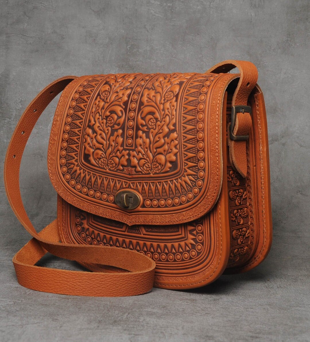 Foxy Messenger Bag, Genuine Leather Bag, Big Leather Bag, Tooled ...