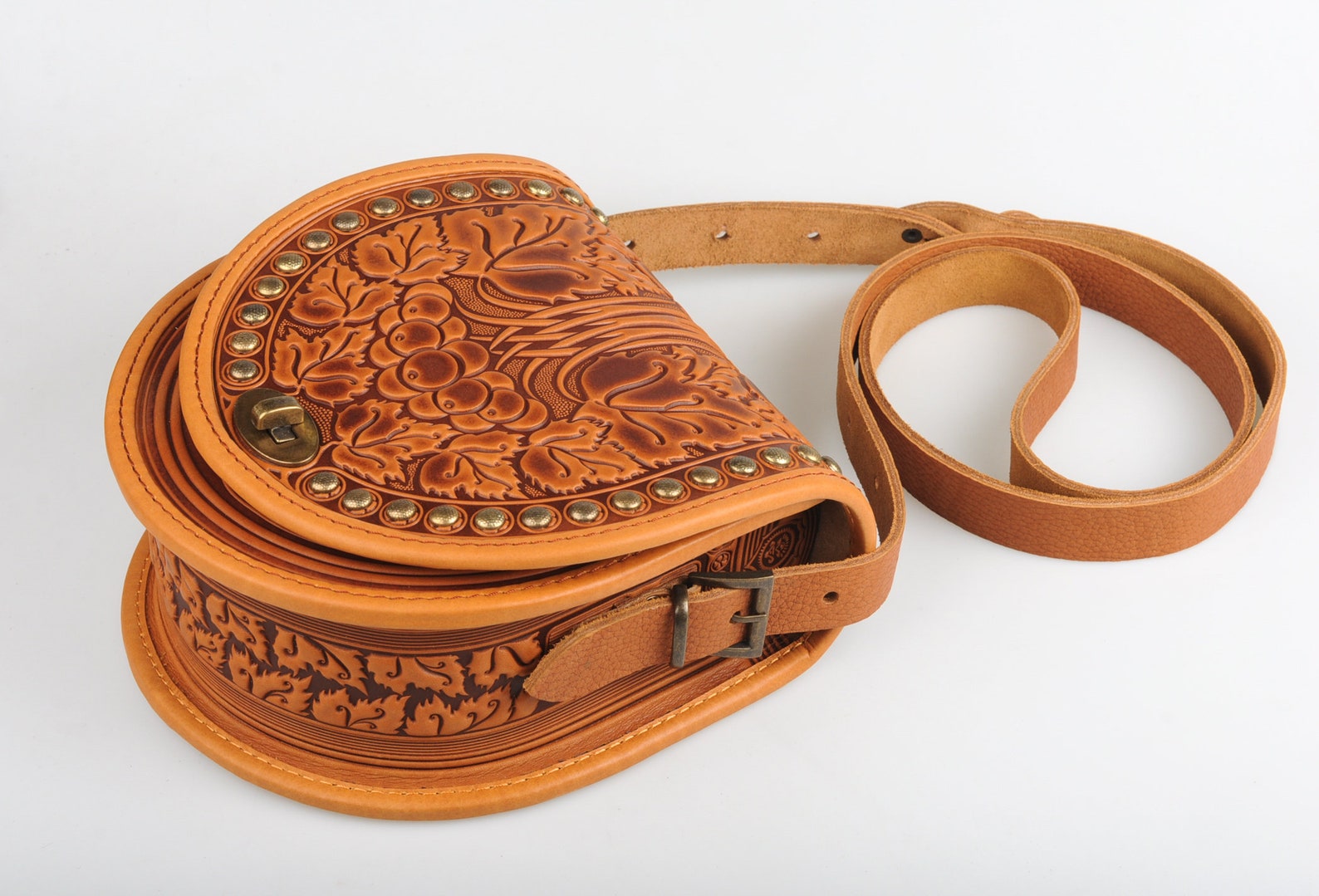 Foxy Bag With Metal Round Leather Bag Embossed Bag Foxy | Etsy