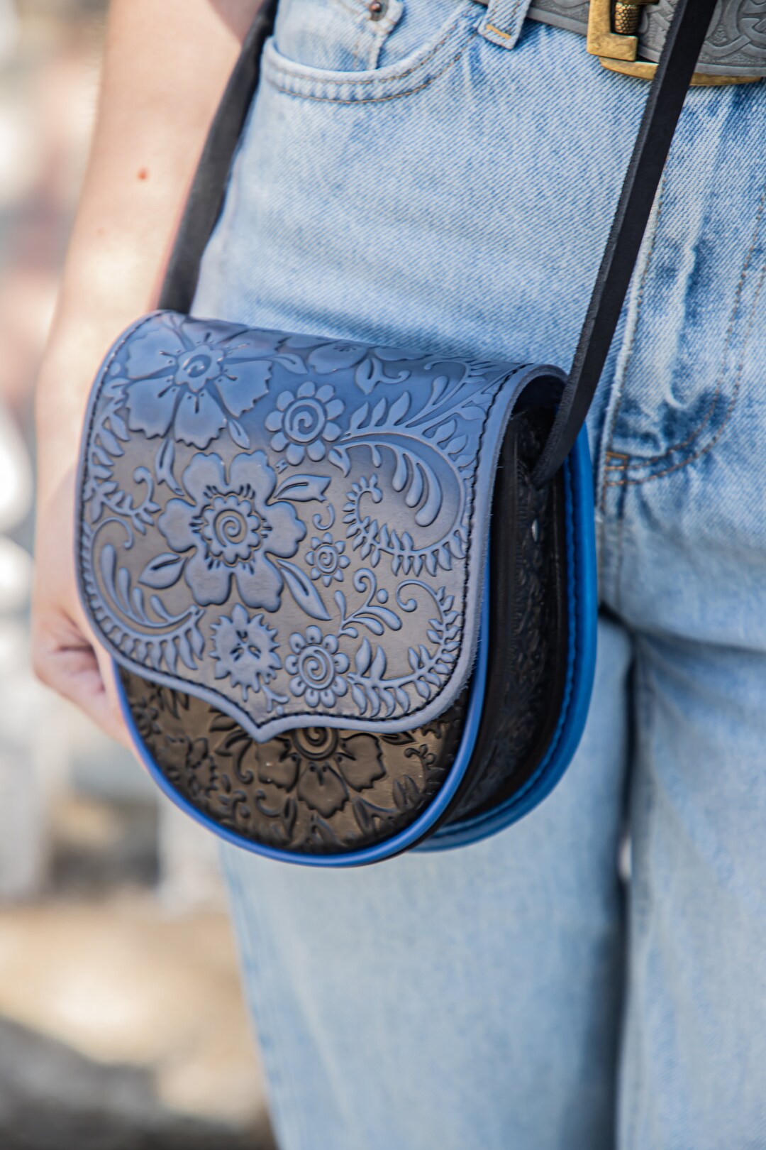 Blue Small Bag, Leather Mini Purse, Small Feminine Bag, Hot Tooled ...