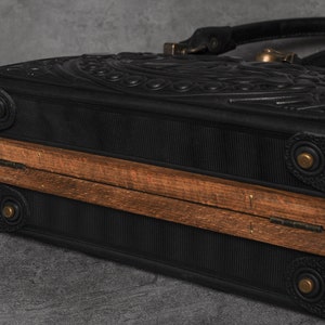 Black Leather Evening Purse, Leather Purse With Wooden Frame ...