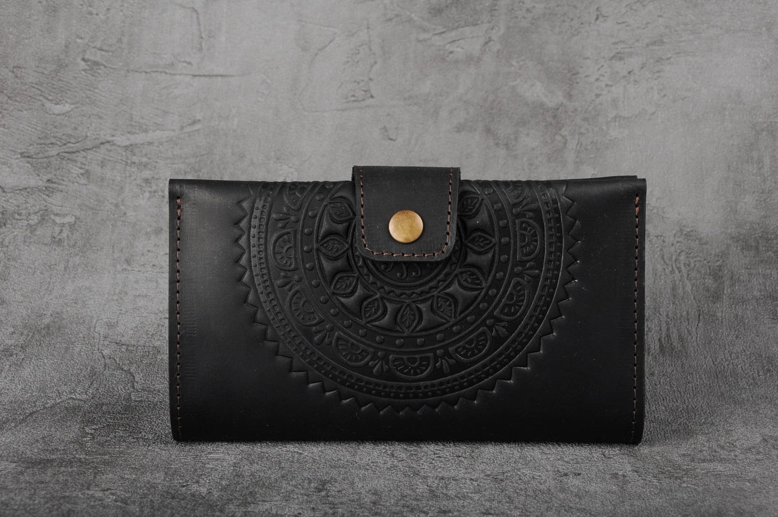 Mandala wallet black leather wallet leather travel wallet | Etsy