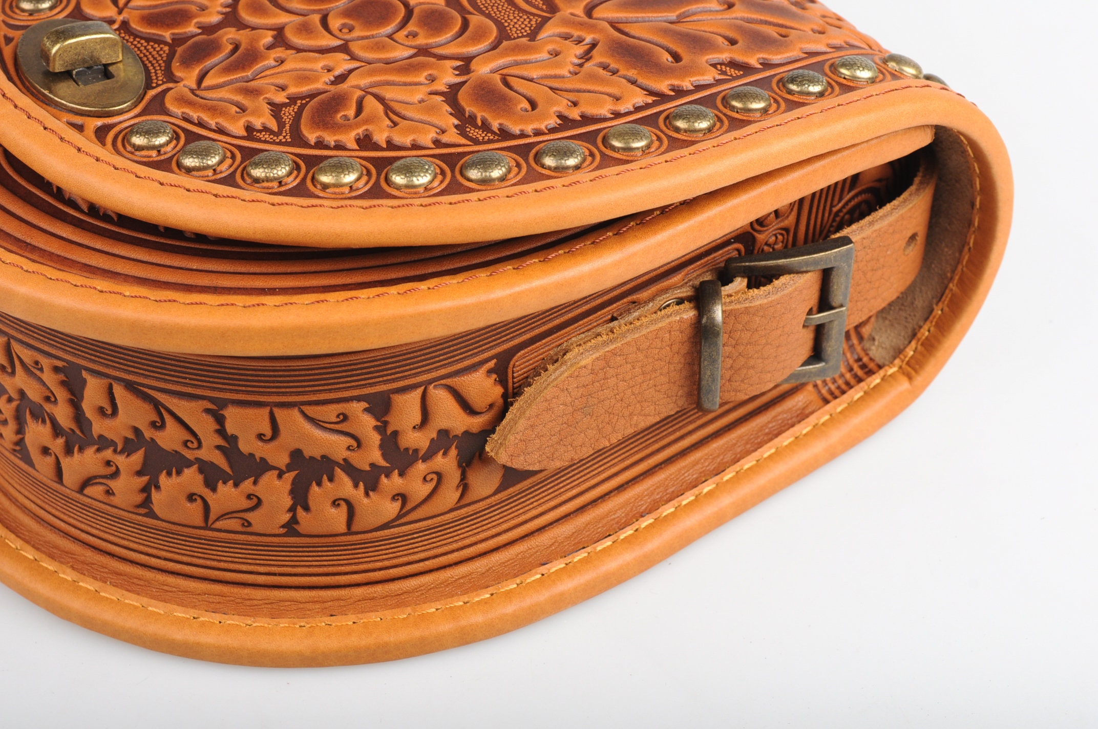 Foxy Bag With Metal Round Leather Bag Embossed Bag Foxy | Etsy