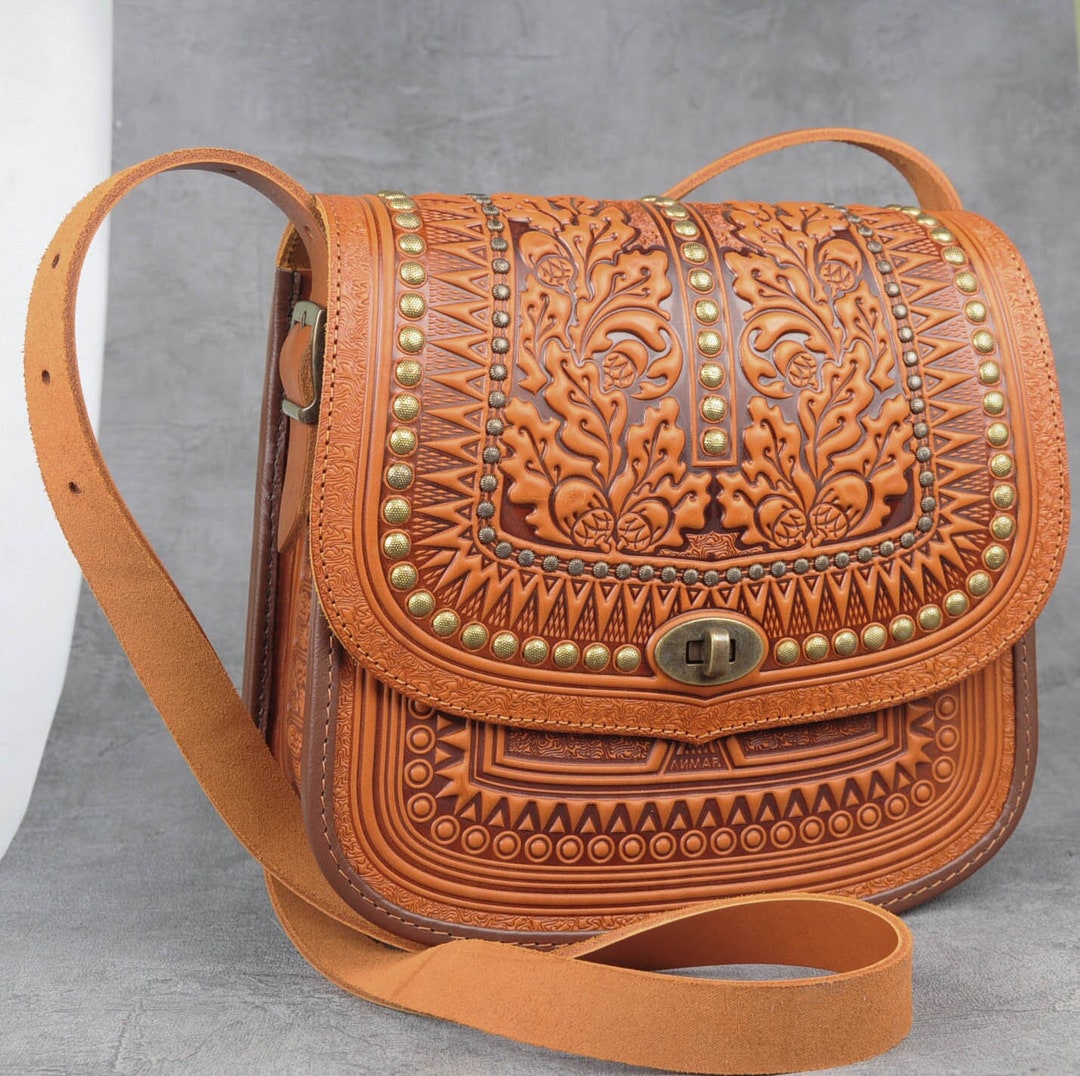 Foxy Messenger Bag With Metal, Genuine Leather Bag, Big Leather Bag ...