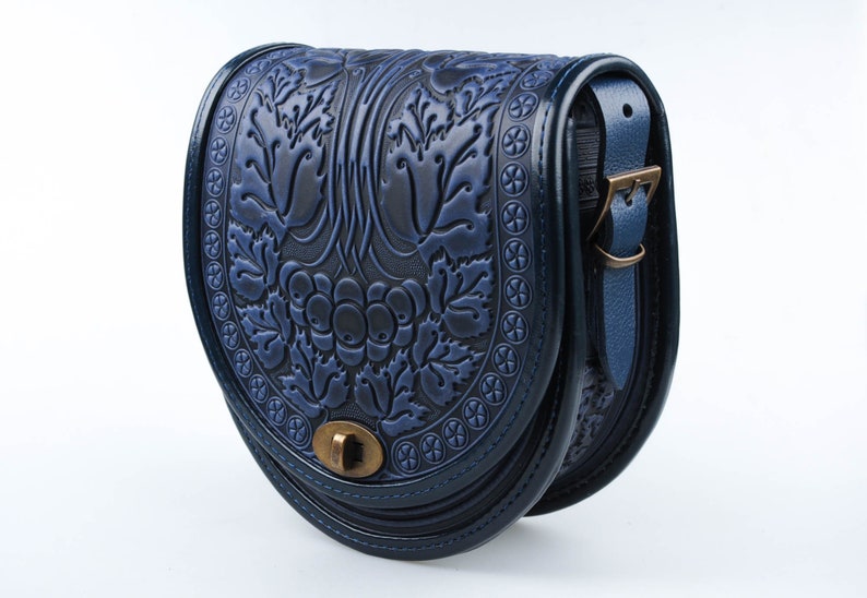 Blue crossbody bag round leather bag blue leather purse | Etsy