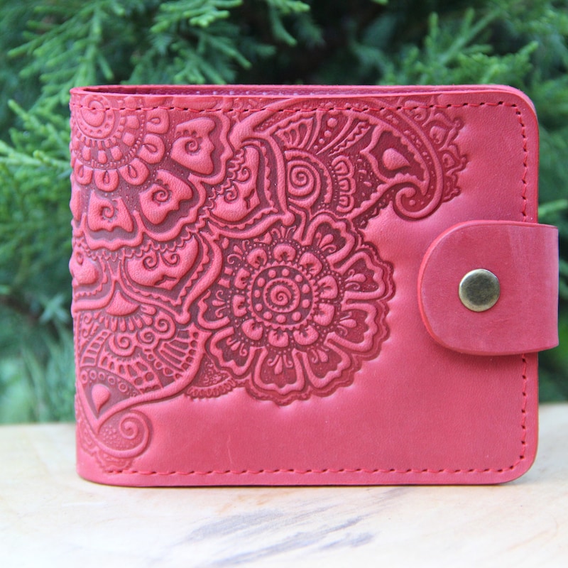 Red Leather Wallet - Etsy
