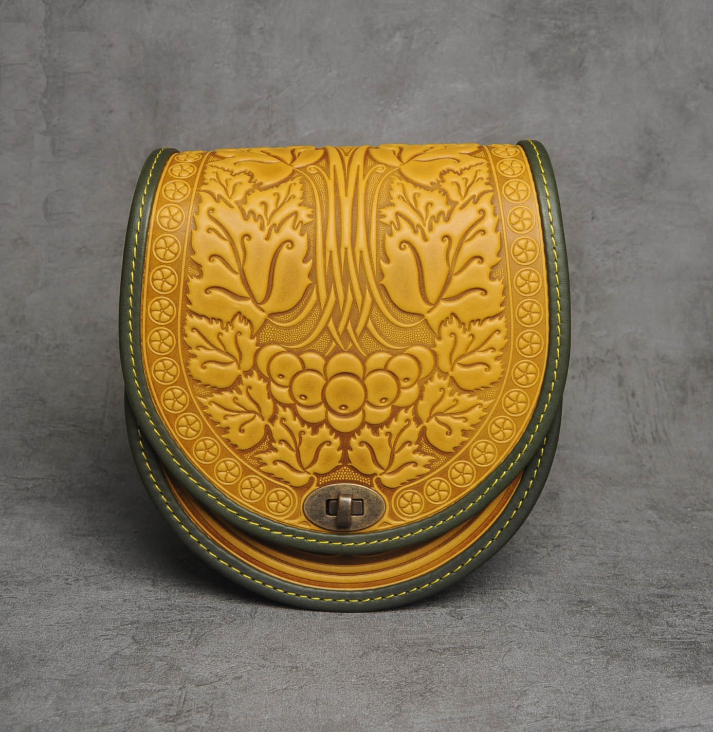 Embossed Yellow Leather Crossbody Bag: Handmade Guelder Rose Purse - Etsy