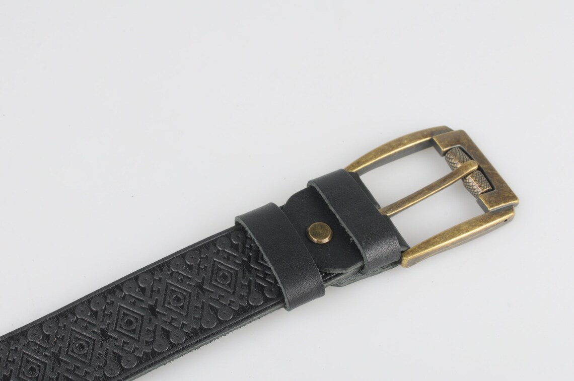 Black Leather Belt Genuine Leather Belt Embossed Leather - Etsy