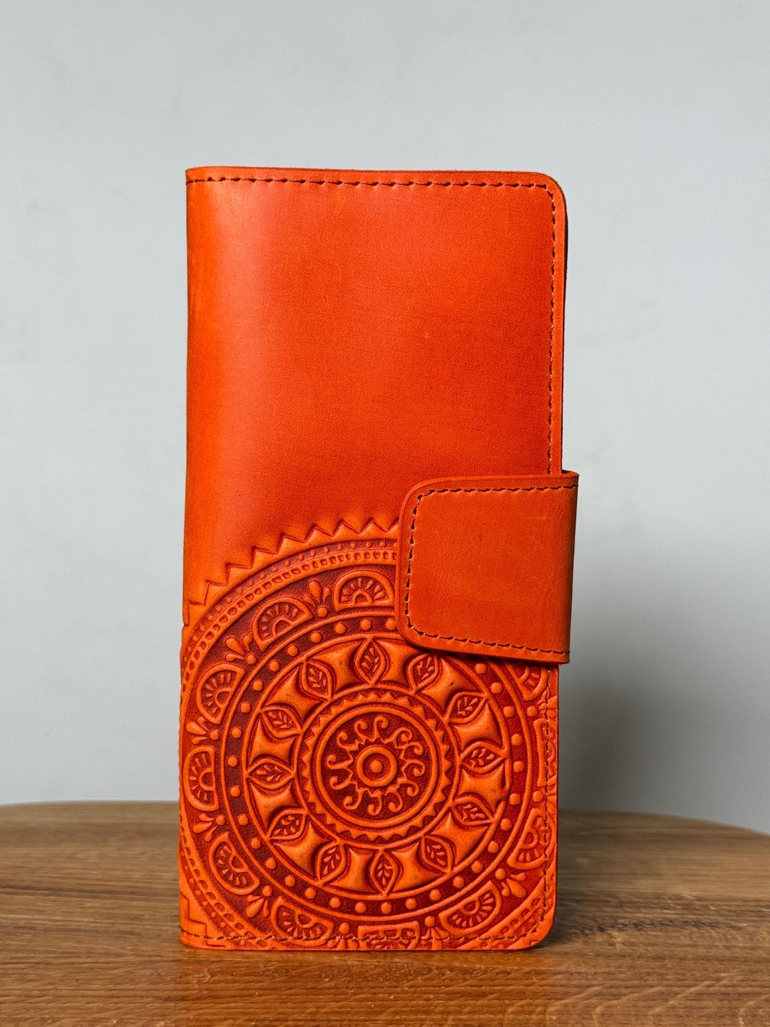 Mandala Wallet, Orange Leather Wallet, Soft Leather Wallet, Long Wallet ...
