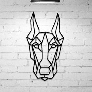 Doberman Metal Wall Art, Geometric Dog Wall Decor, Wire Dog, Doberman ...
