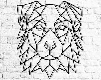 Border Collie Metal Wall Art, Geometric Dog Wall Decor, Wire Dog ...