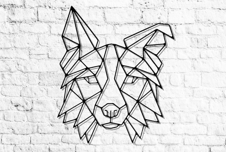 Border Collie Metal Wall Art, Geometric Dog Wall Decor, Wire Dog ...