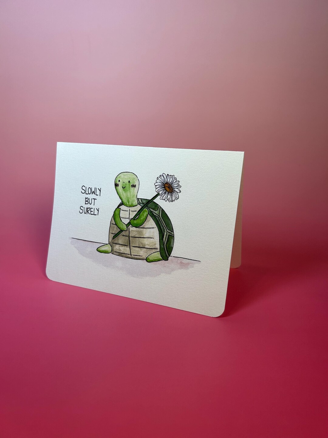 Slowly but Surely Turtle With Daisy Greeting Card - Turtle Card, Get ...
