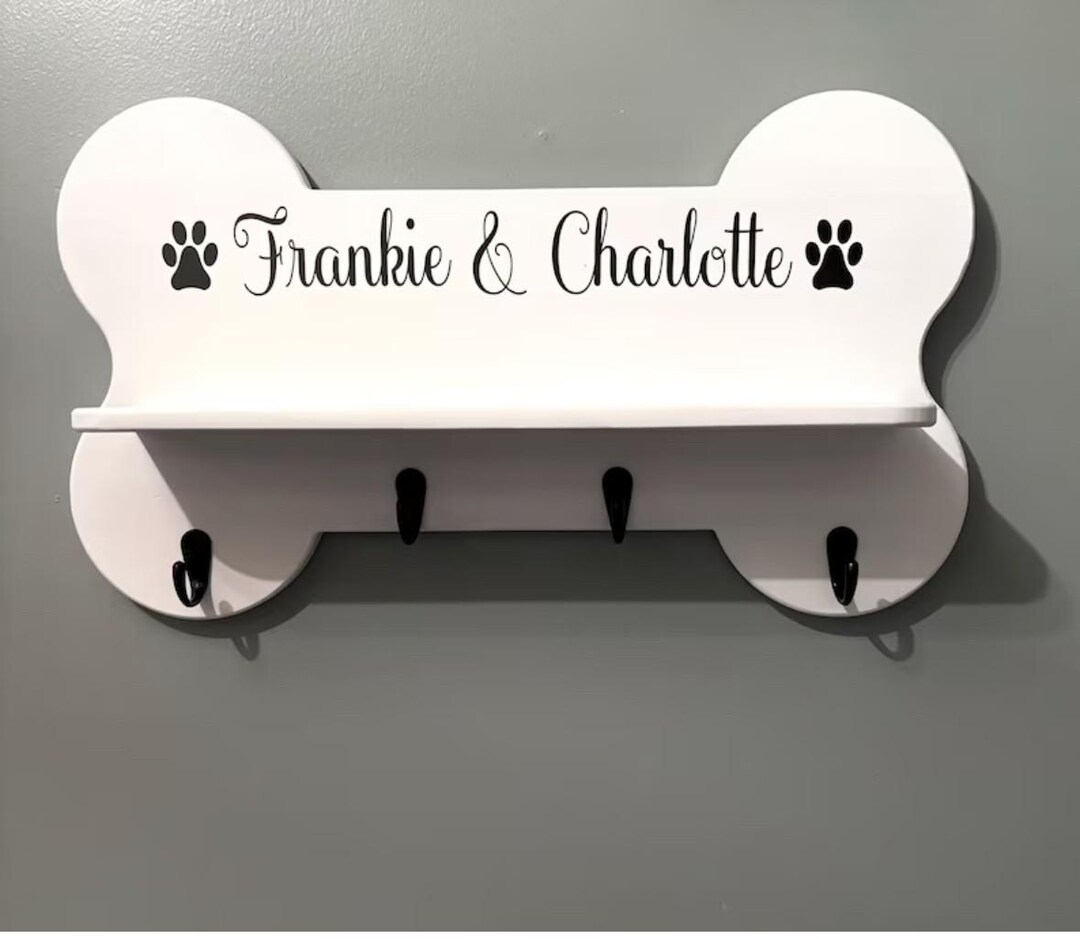 White Wooden Customizable Dog Bone Wall Organizer With Shelf - Etsy