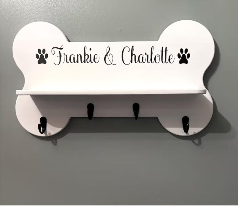 White Wooden Customizable Dog Bone Wall Organizer With Shelf - Etsy