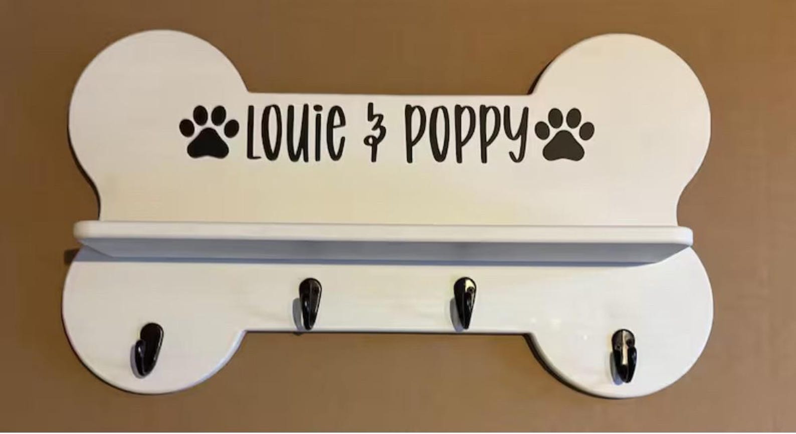 White Wooden Customizable Dog Bone Wall Organizer With Shelf - Etsy